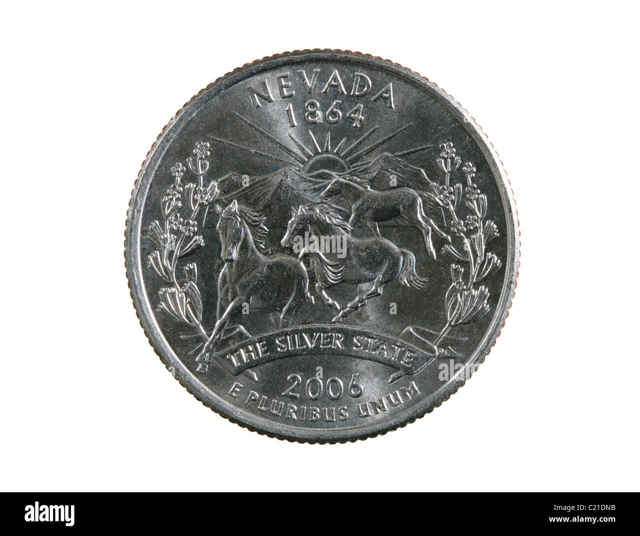 Nevada state quarter coin isolated on white background Stock Photo - Alamy