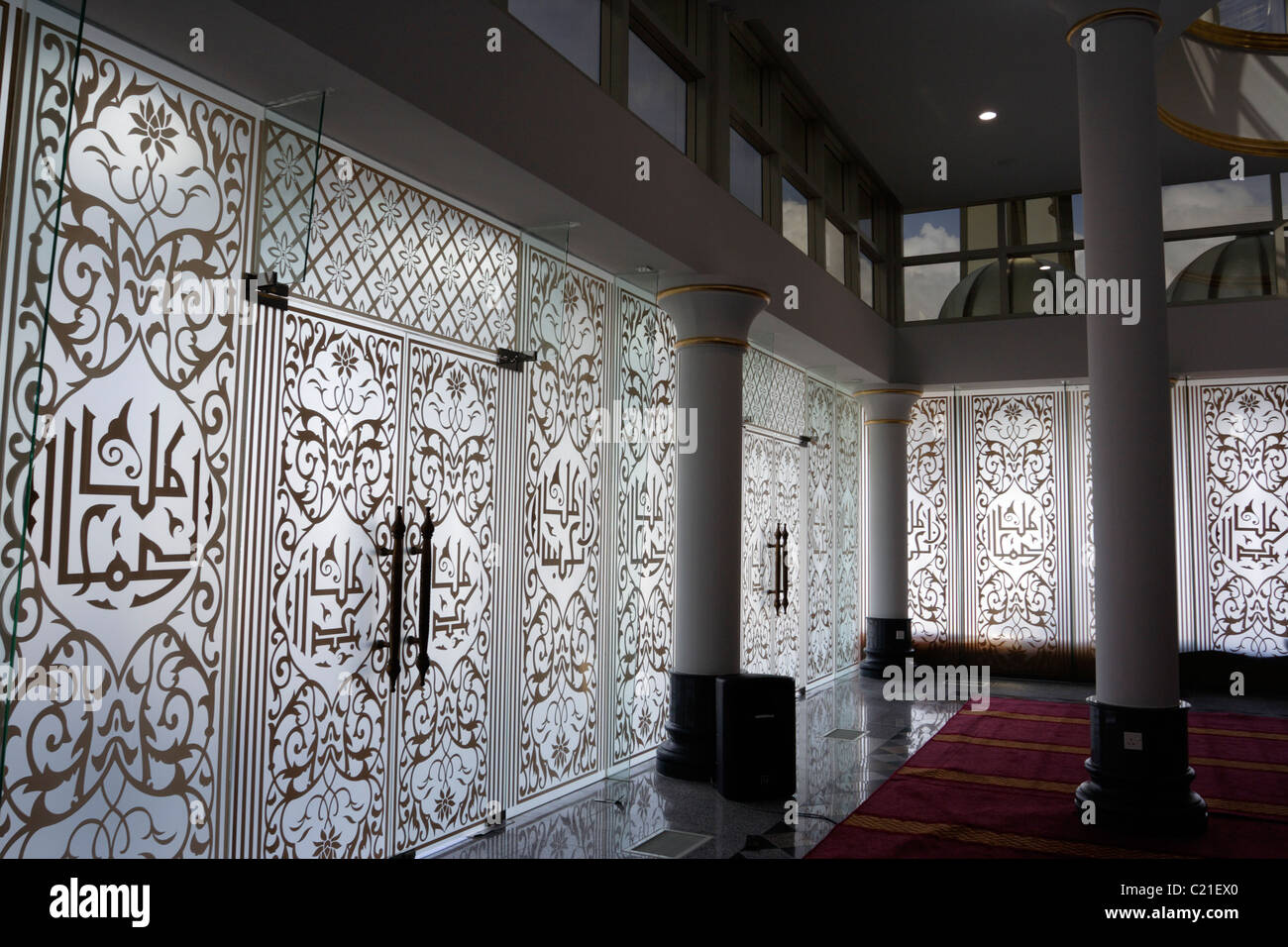Glass door and wall of Crystal Mosque at Wan Man island in Terengganu ...