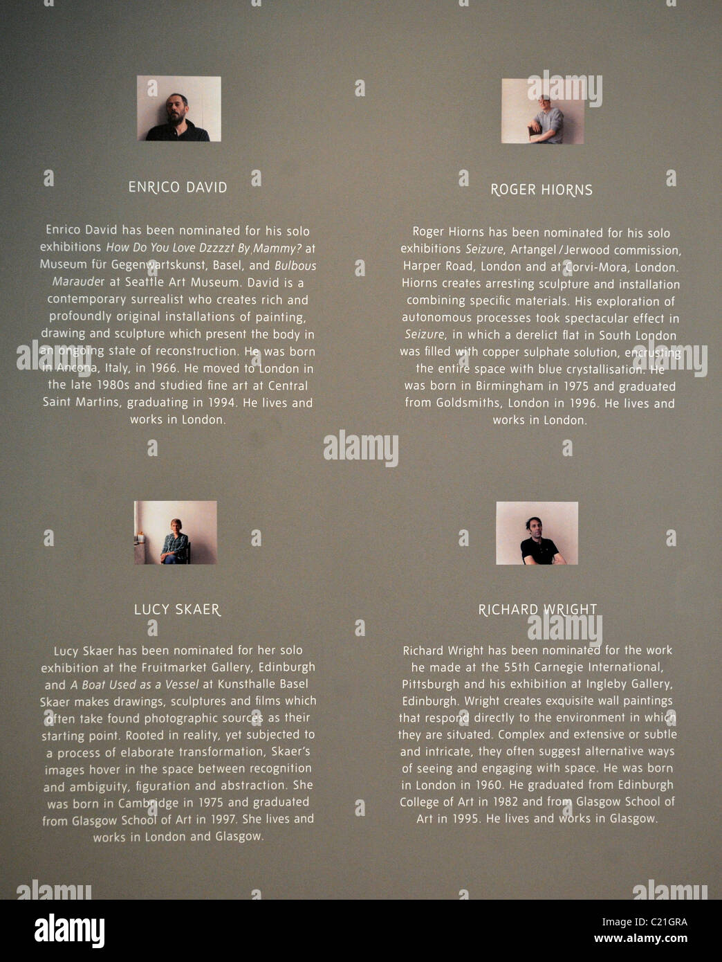 Enrico David, Roger Hiorns, Lucy Skaer and Richard Wright Turner Prize ...