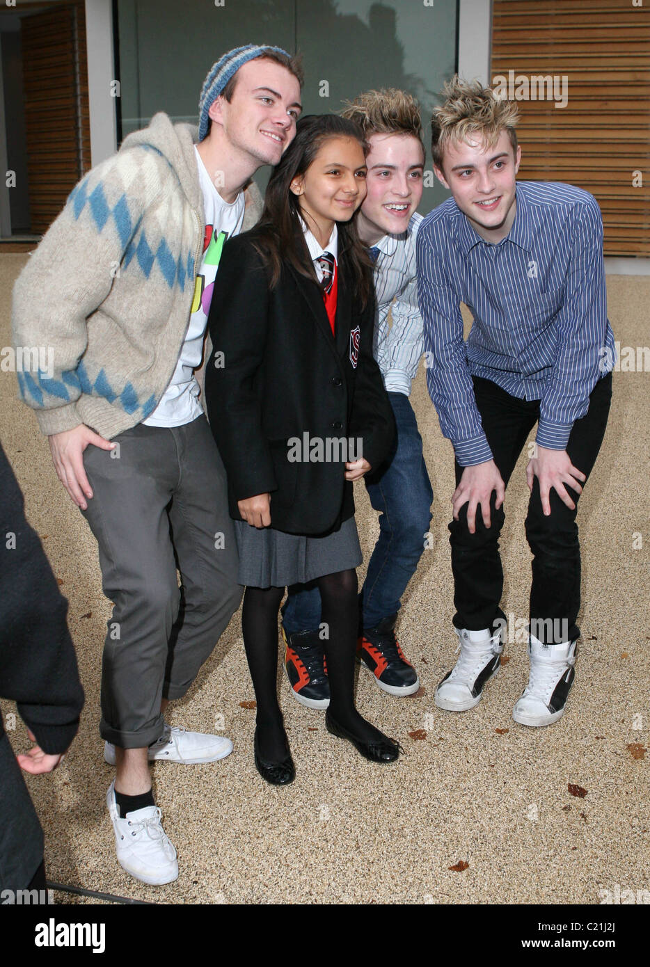 X Factor Finalists - Rikki Loney, John Grimes, Edward Grimes outside ...