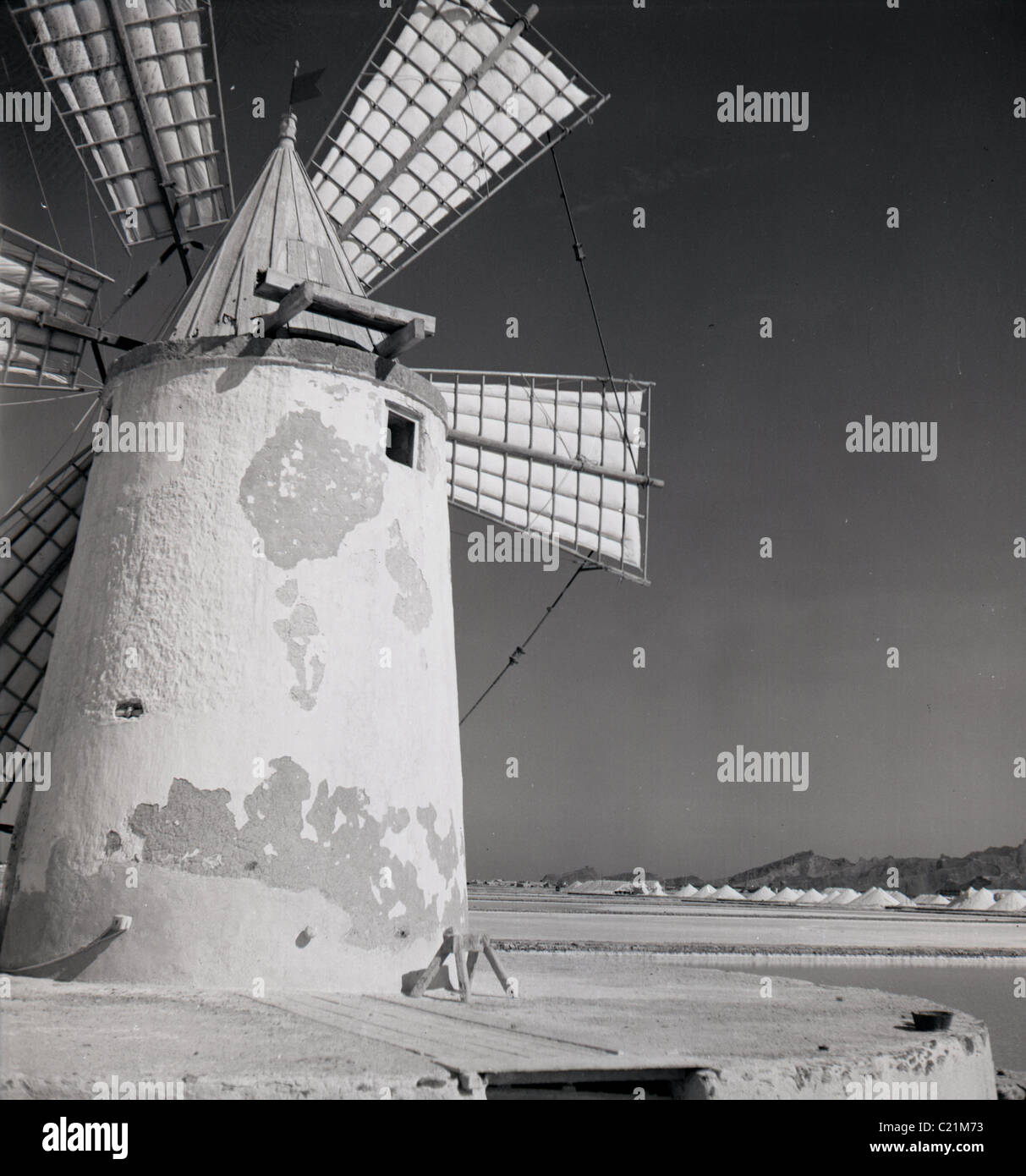 Aden, 1950s. View of an ancient windmill on a salt pan, Aden, Yemen, in ...