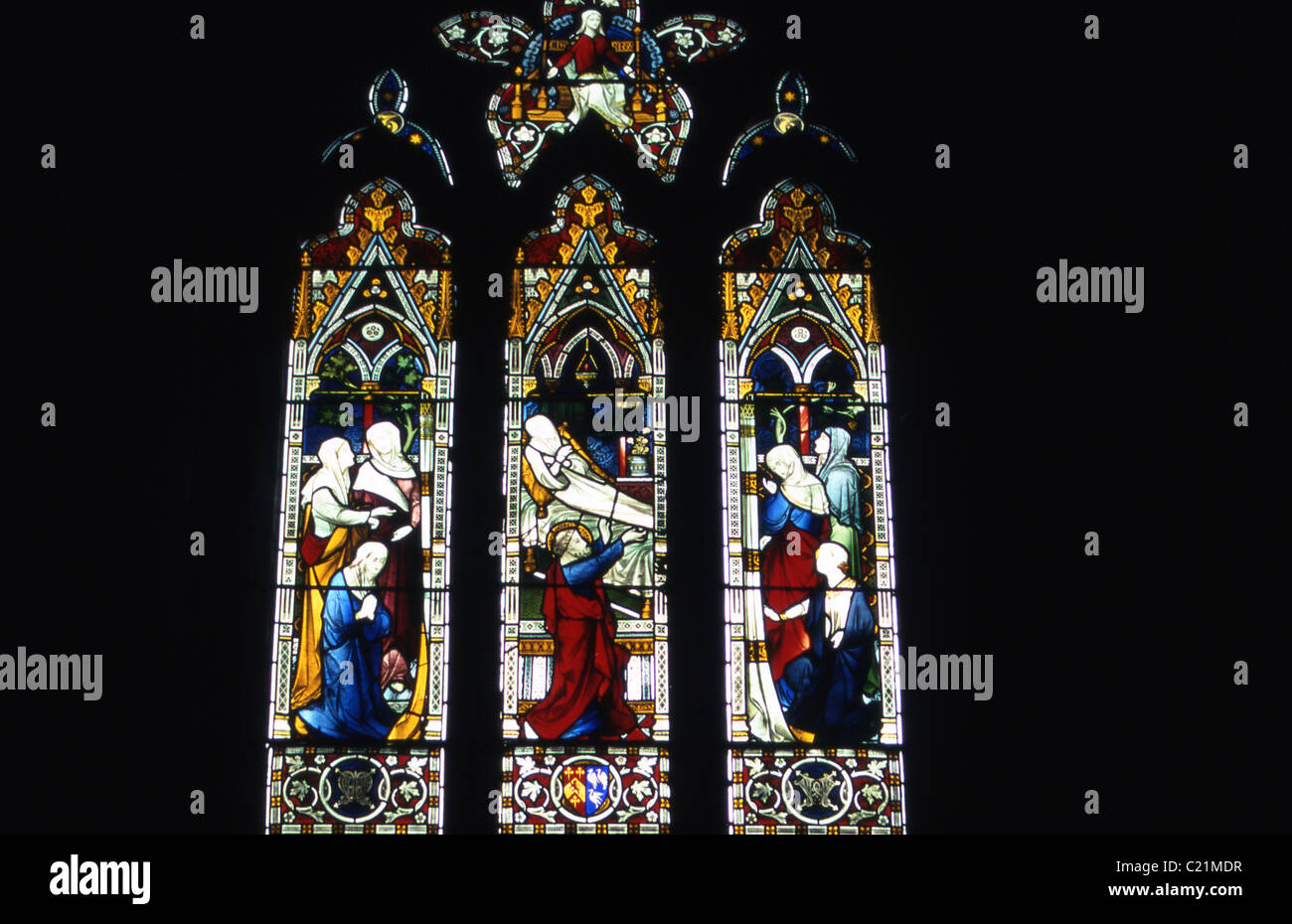 Interior view of stained glass window of Christ and the Miracle, All ...