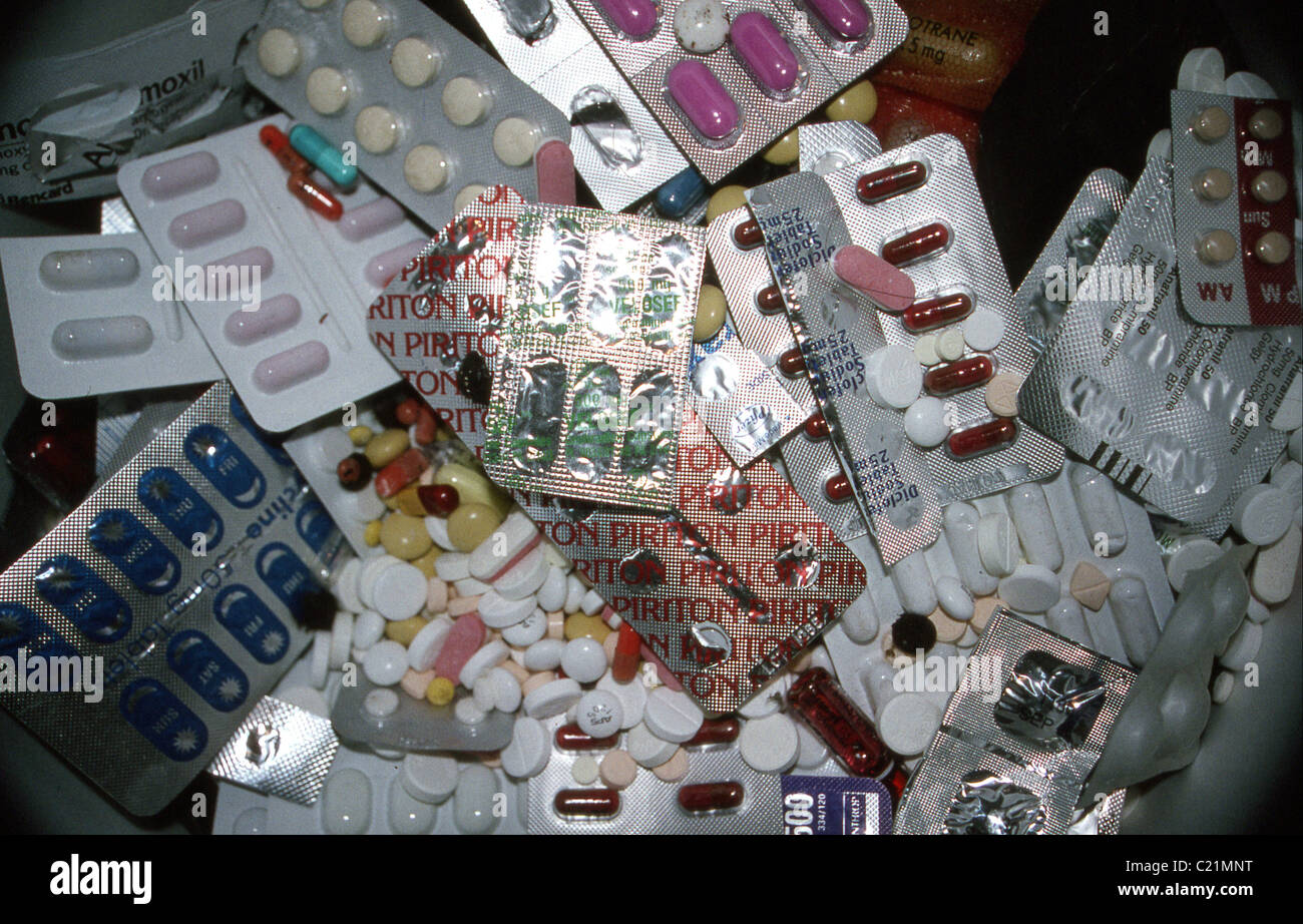 A picture of an assortment of drugs and medicines in bubble packs Stock ...