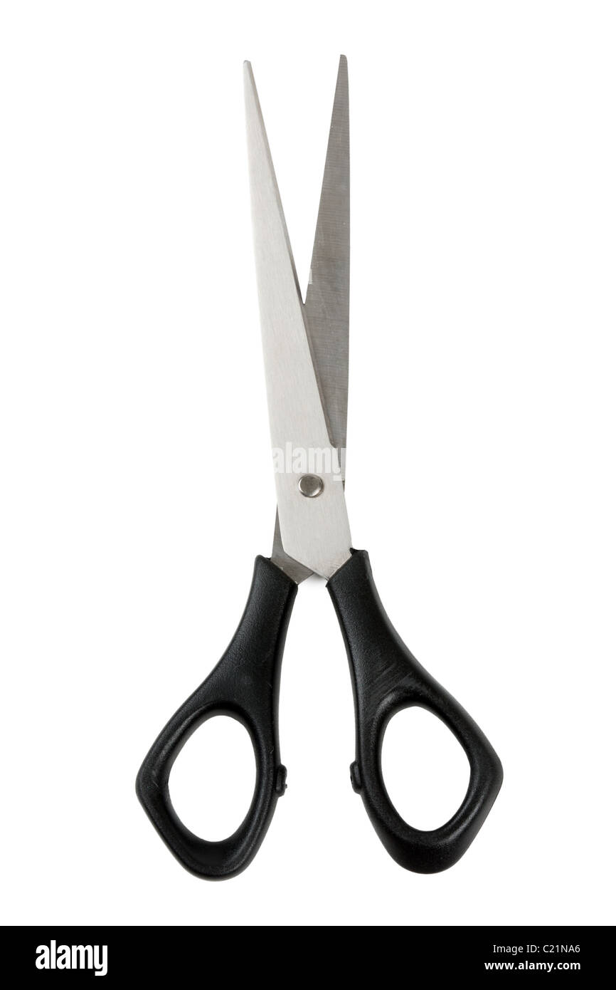 scissors with black plastic handles isolated on white background Stock ...