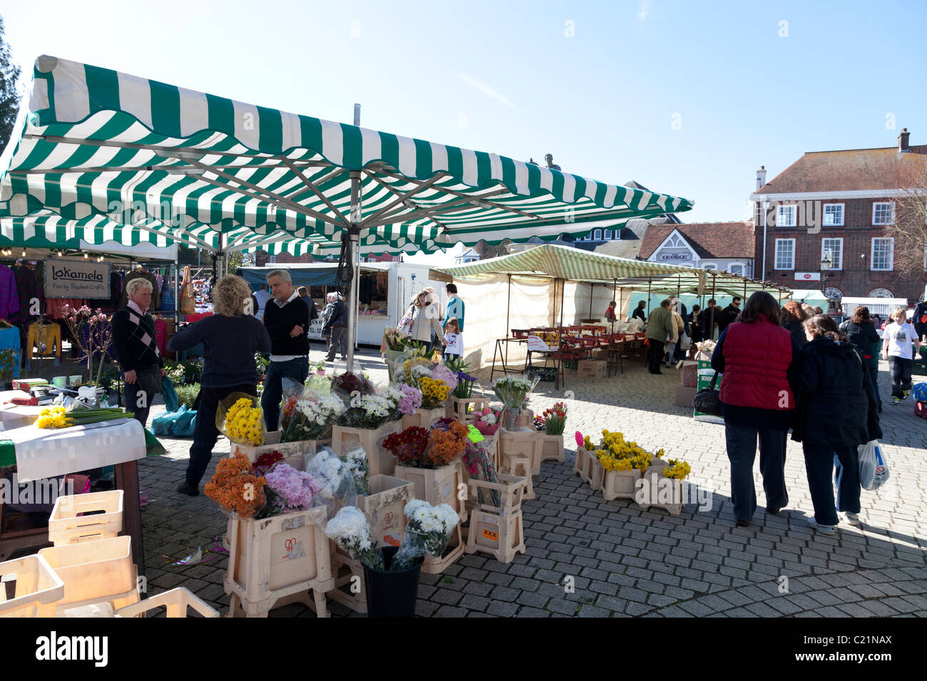 flower market stall in petersfield town square Stock Photo - Alamy