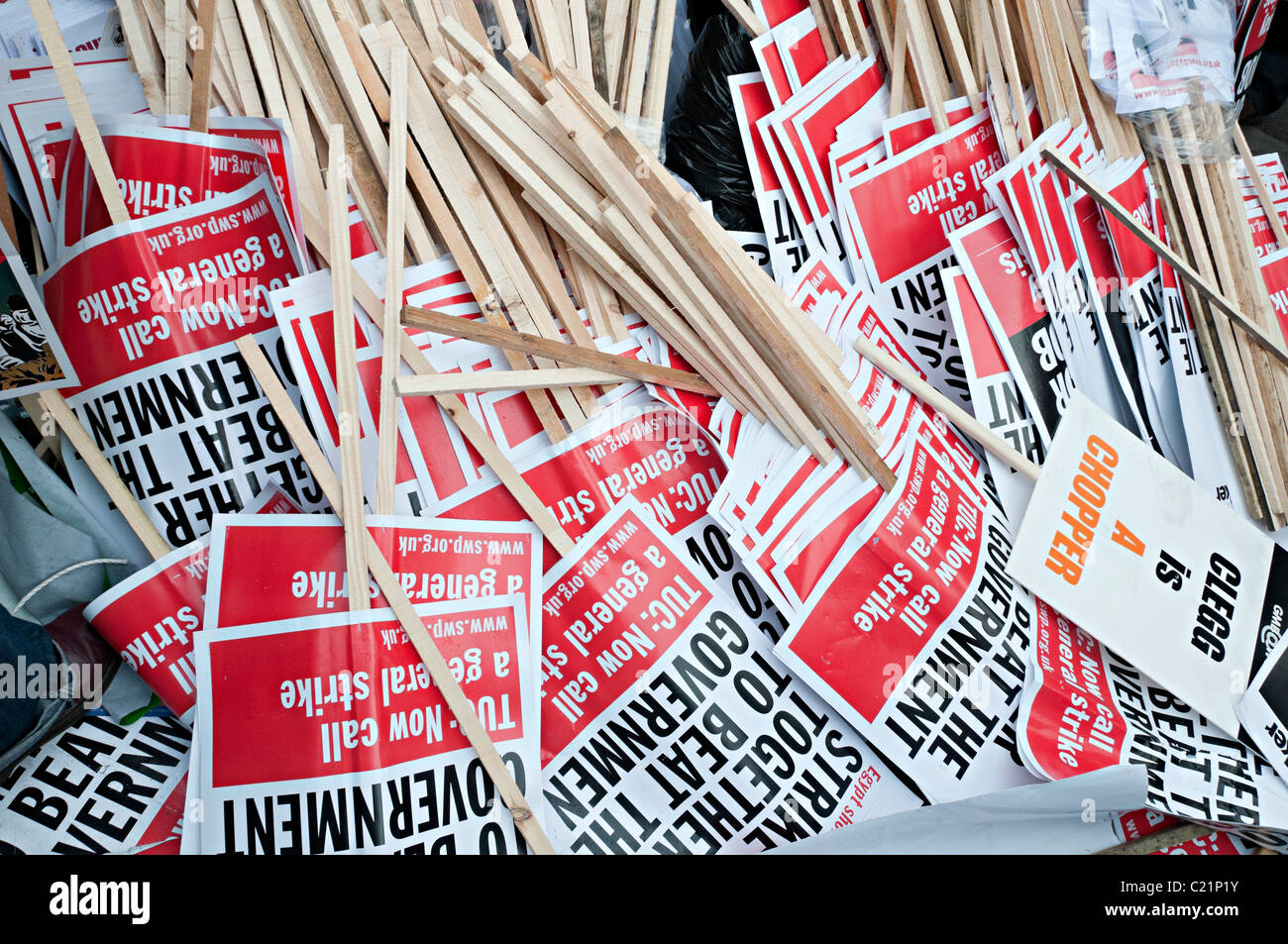 piles of placards on the floor at the tuc march for change rally in ...
