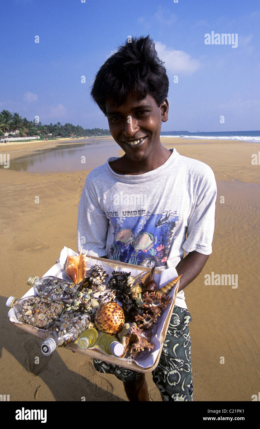 Sri Lanka, Hikkaduwa, vendor selling seashells Stock Photo - Alamy