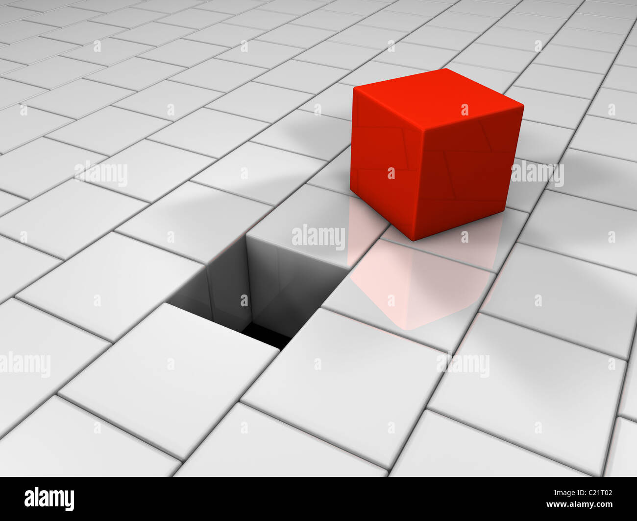 Red cube next to the hole, puzzle, 3d render Stock Photo - Alamy