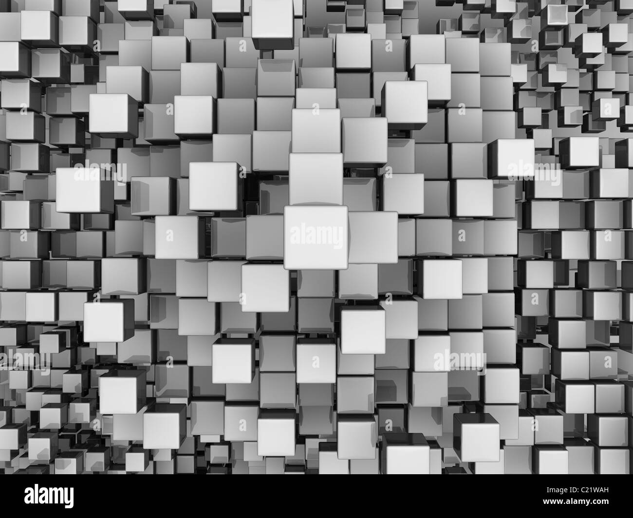 Many white reflective cubes, top view, 3d render abstract background ...