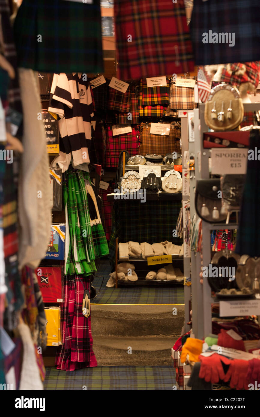 Scottish Shop on the Royal Mile in Edinburgh. Showing tartans, kilts ...