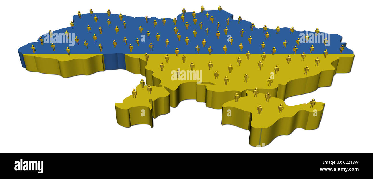 Ukraine map flag with many abstract people illustration Stock Photo - Alamy