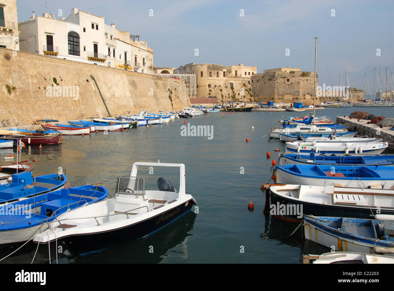Citywall an boat harbour of Gallipoli, Puglia, italy Stock Photo - Alamy