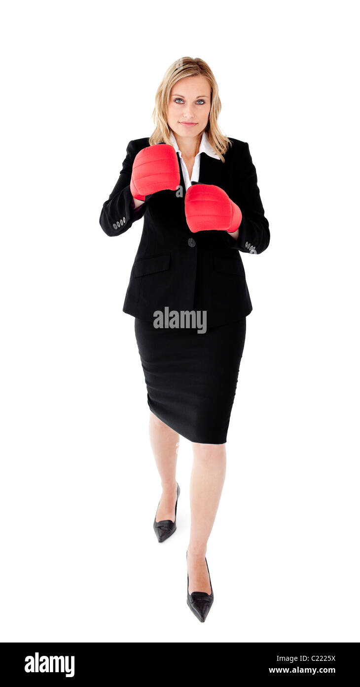 Ambitious businesswoman boxing wearing a black suit Stock Photo - Alamy