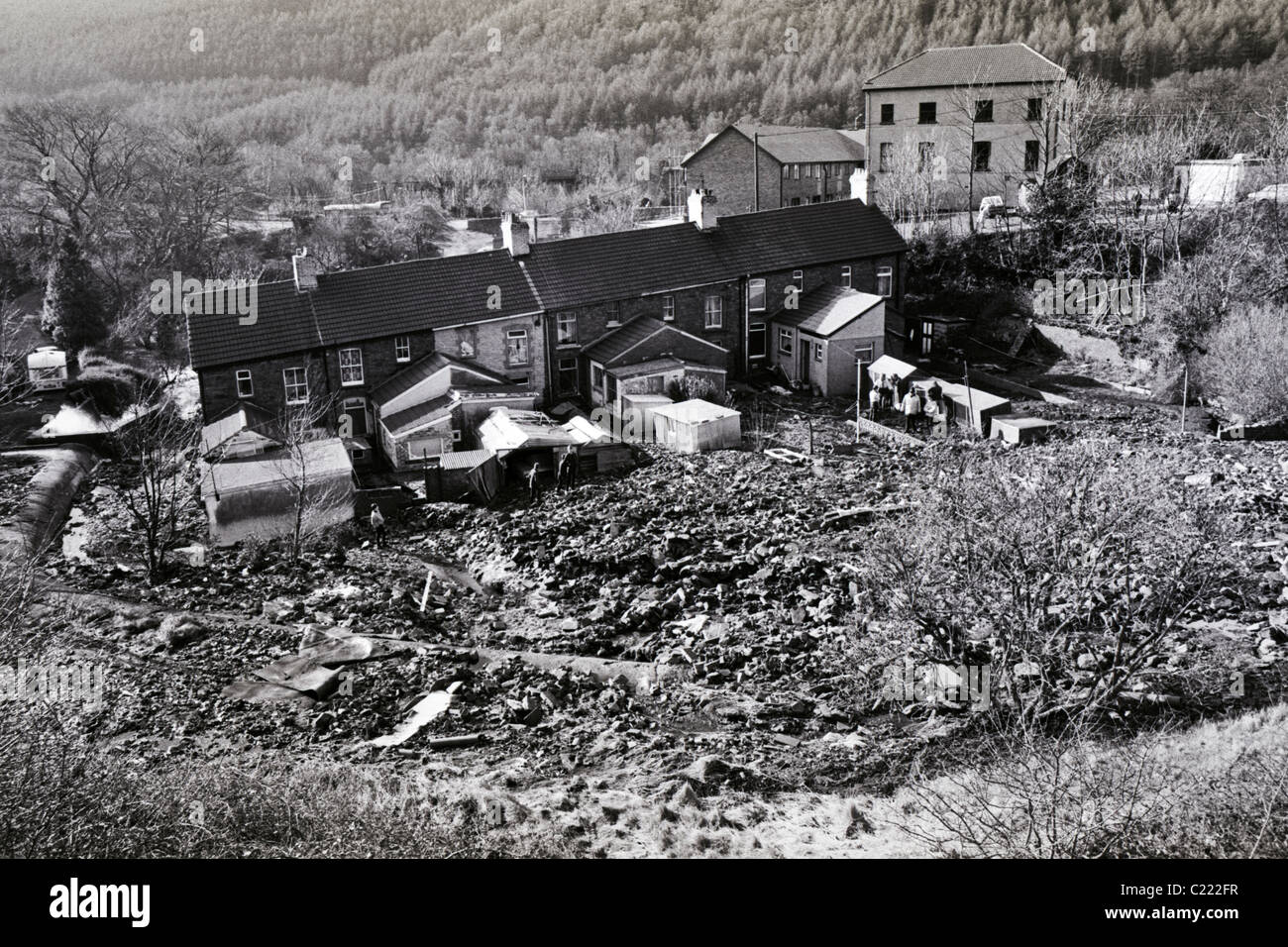 Landslide after heavy rain in the village of Cwmcarn South Wales ...