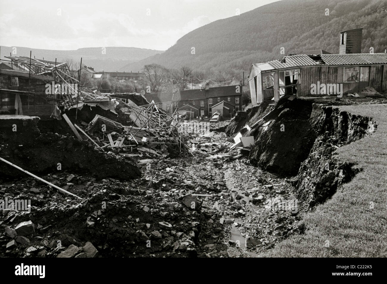 Landslide after heavy rain in the village of Cwmcarn South Wales ...