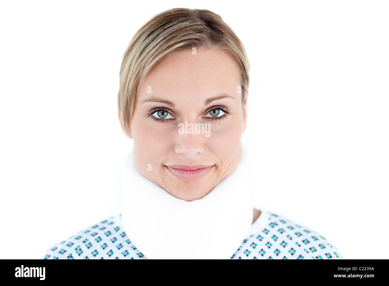 Female patient against a white background Stock Photo - Alamy