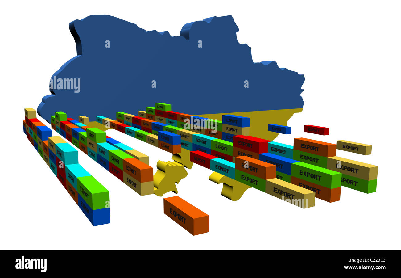 Ukraine map with stacks of export containers illustration Stock Photo ...