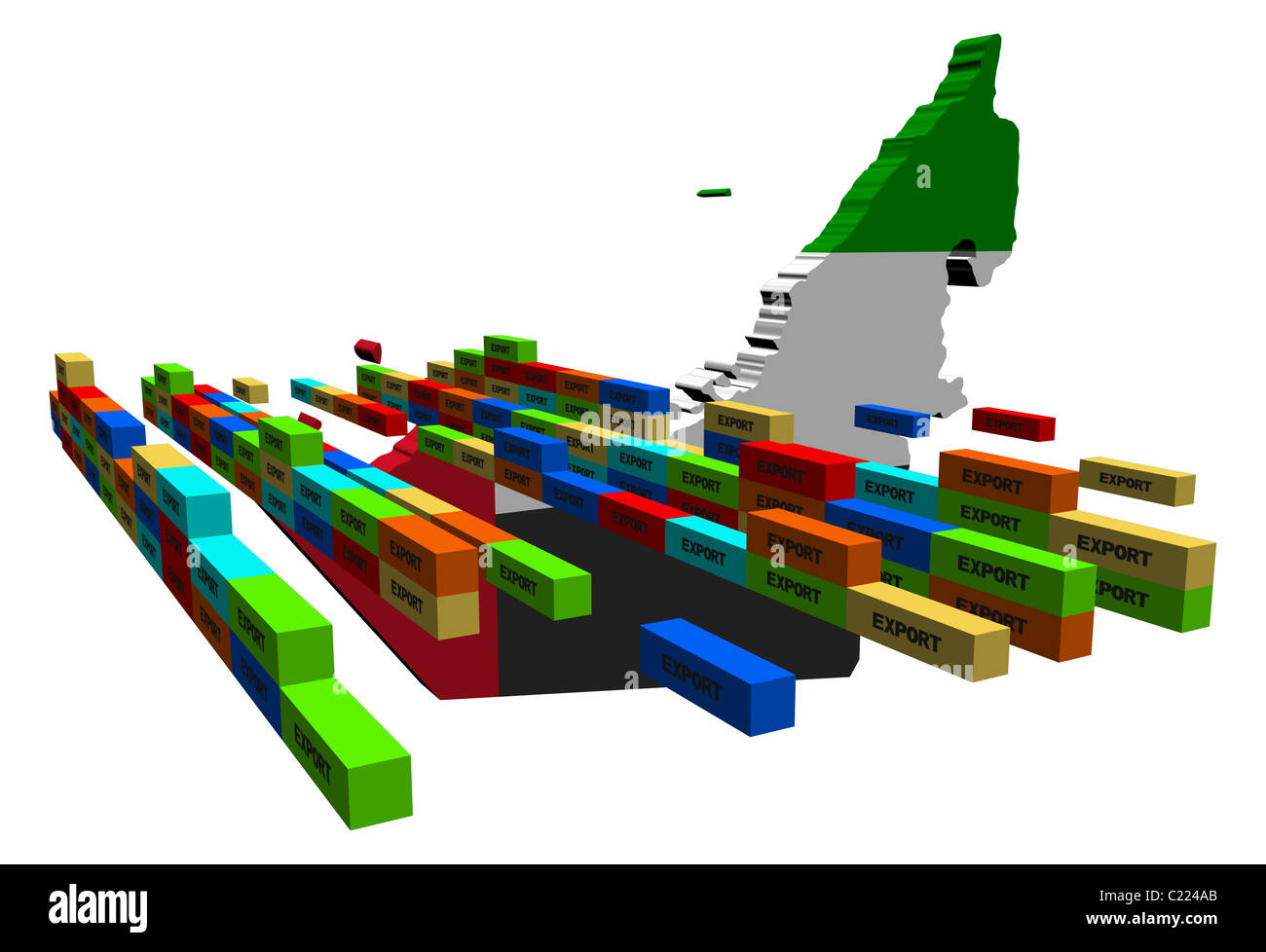 UAE map with stacks of export containers illustration Stock Photo - Alamy