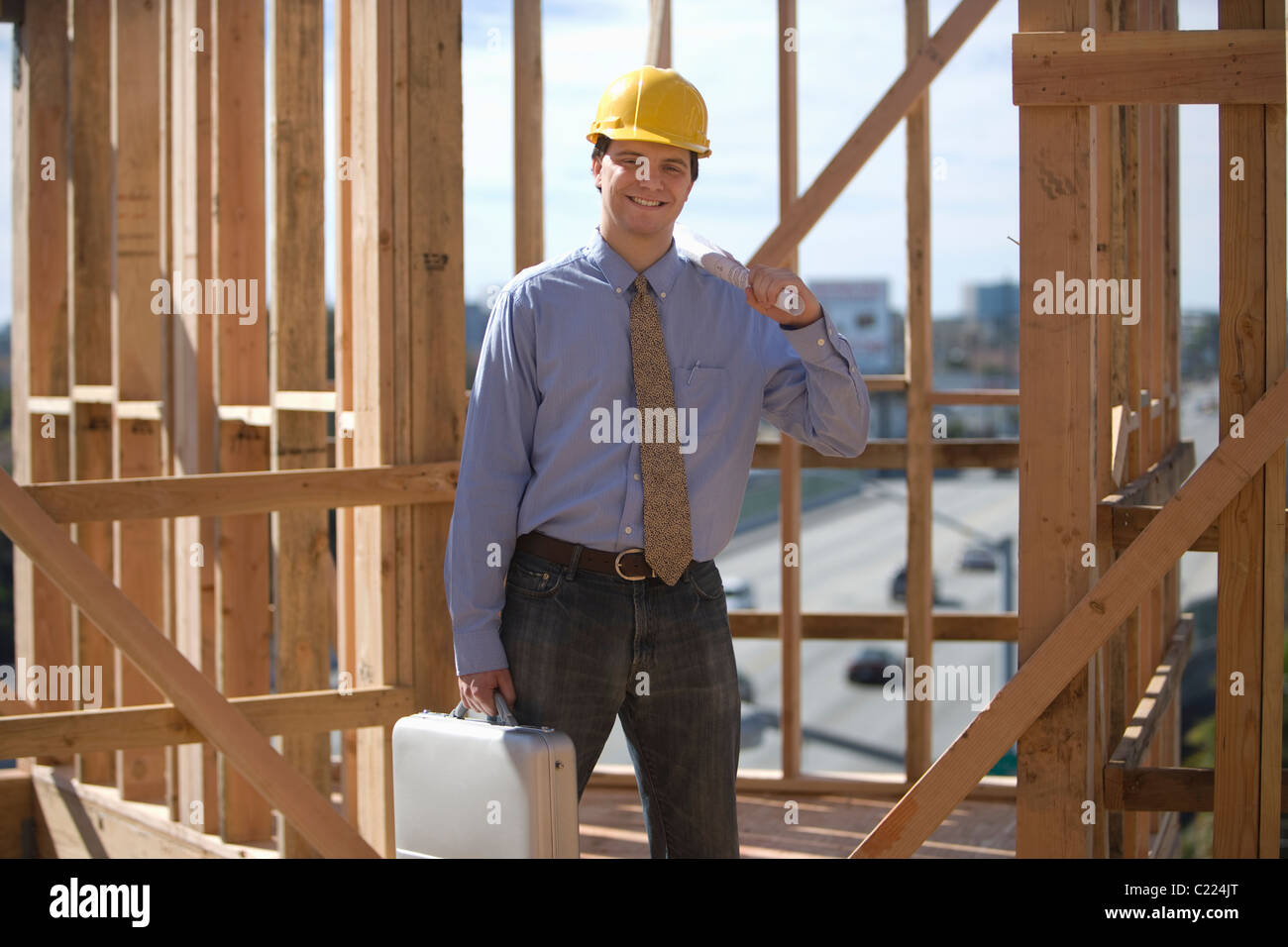 Site manager with briefcase Stock Photo - Alamy