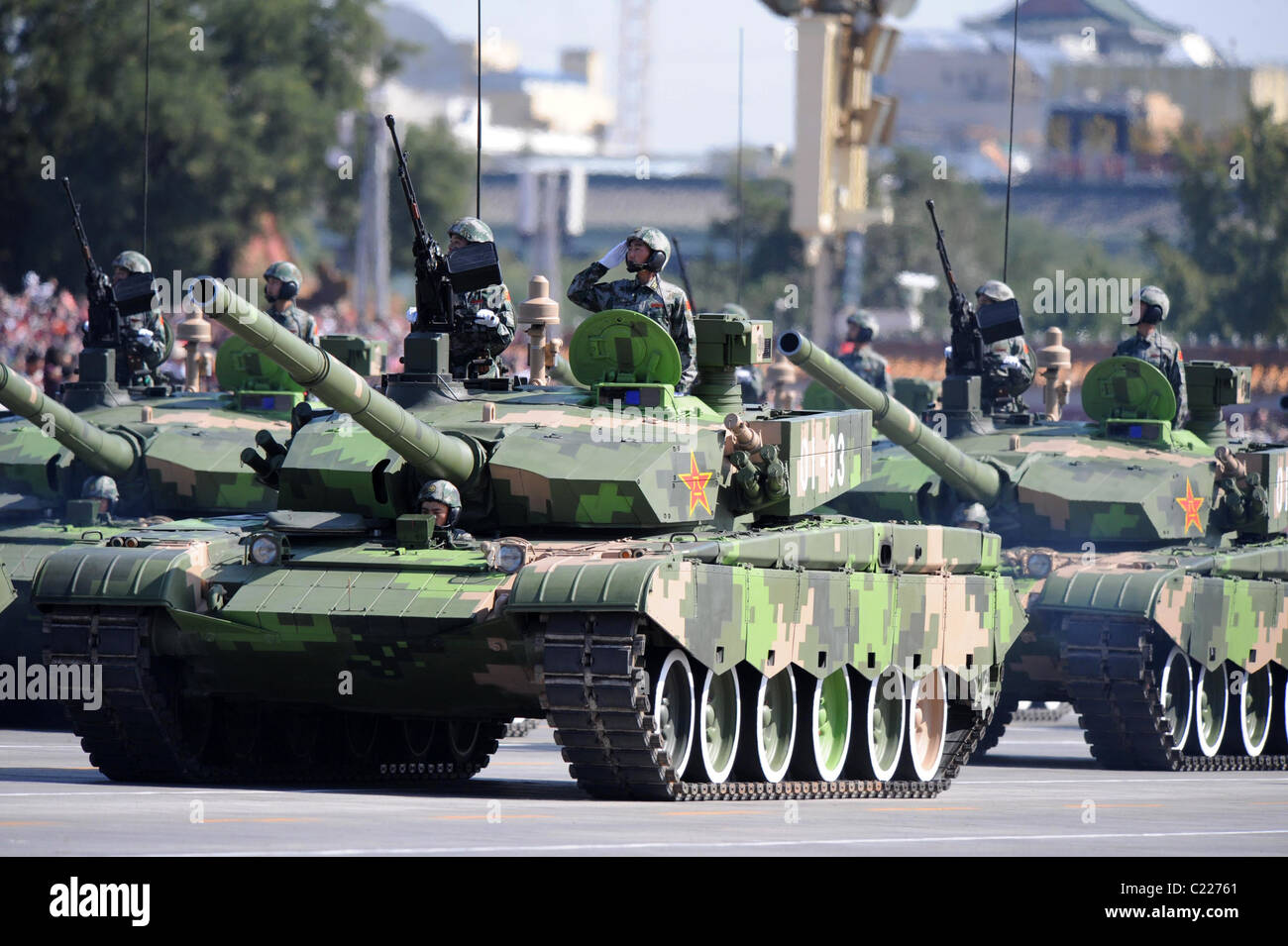 Main battle tanks of the Chinese People`s Liberation Army drive past ...