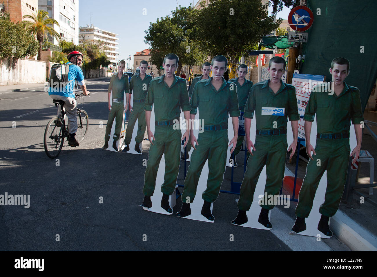 Life size cardboard images of Gilad Shalit outside family's protest ...