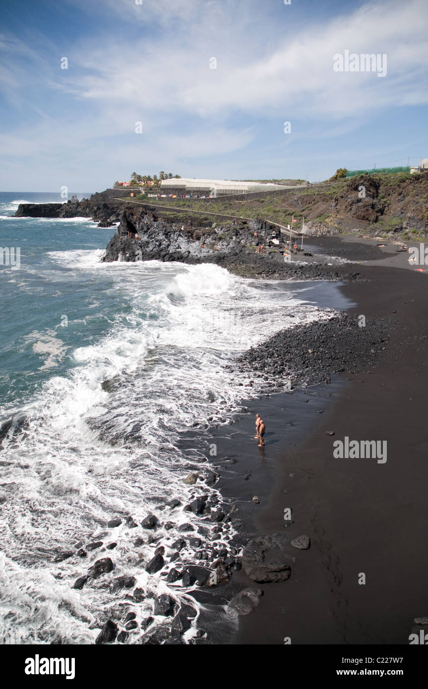 Rough Sea and black volcanic grit beach in la Palma Canary Islands ...