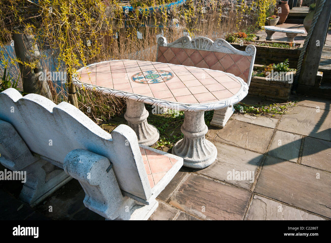 Stone table and seats hi-res stock photography and images - Alamy