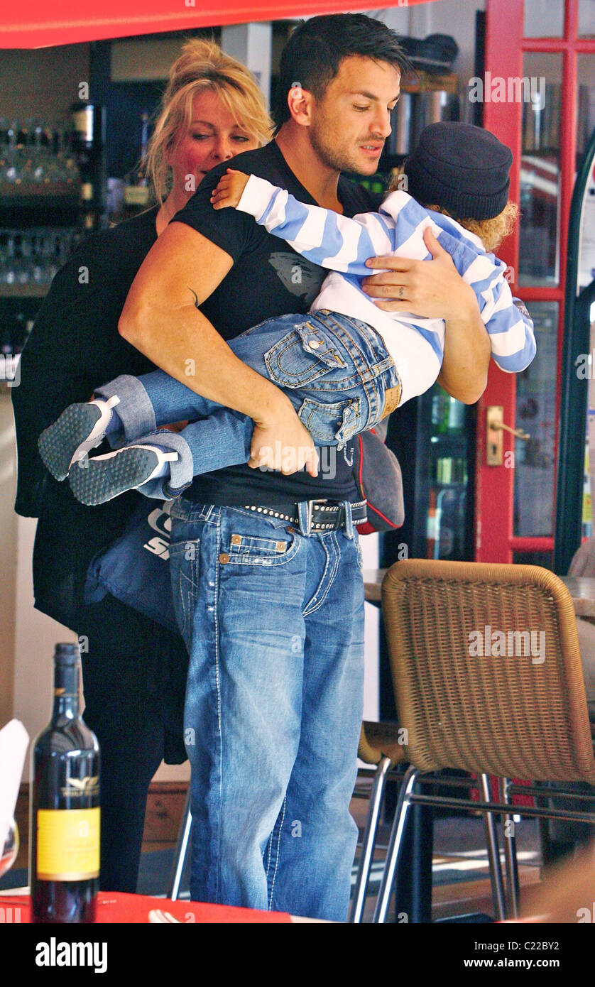 Peter Andre, with manager Claire Powell and her son, leaving a ...