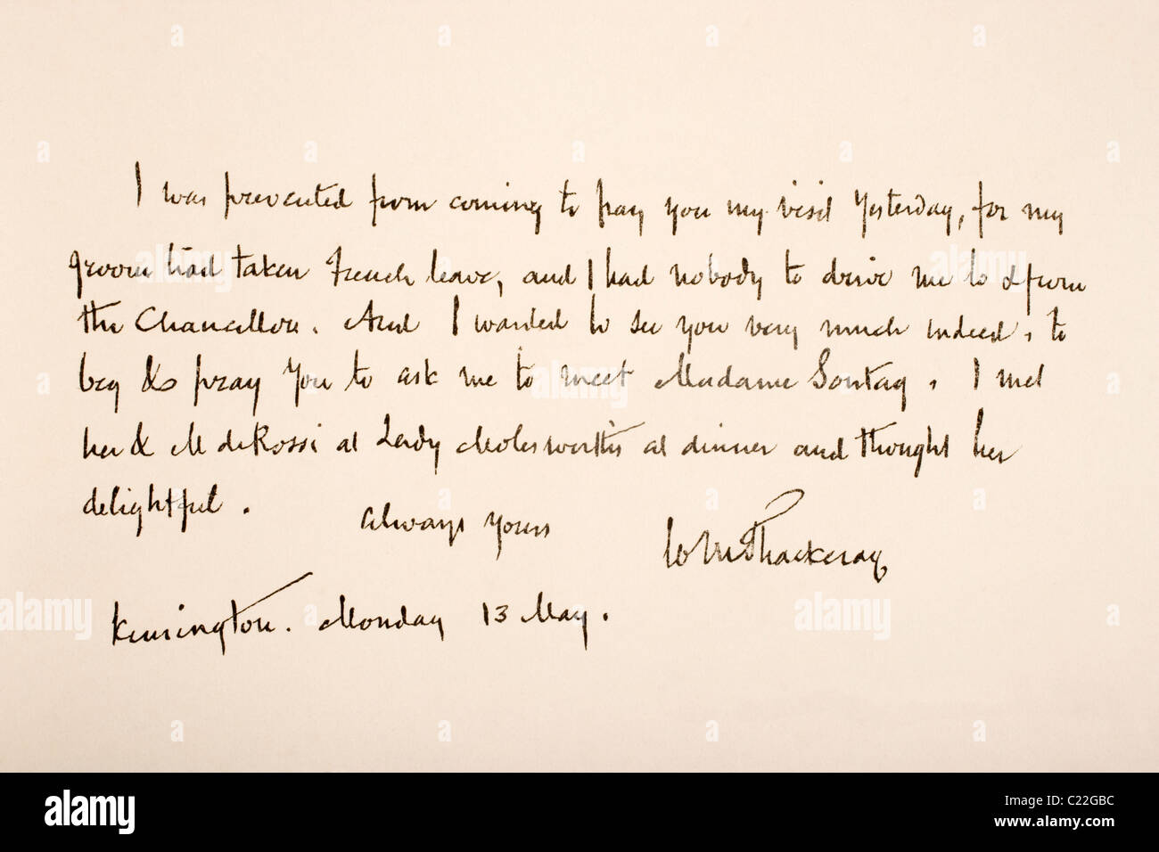 William Makepeace Thackeray, 1811 – 1863. English novelist Hand writing ...