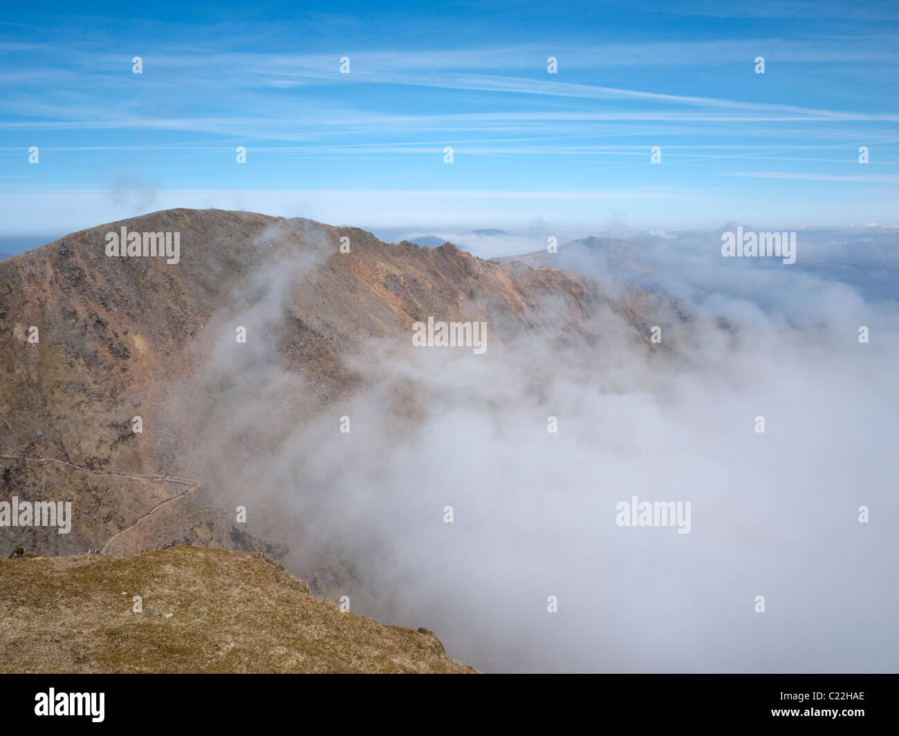 Carnedd (Garnedd) Ugain and Crib Y Ddysgl seen above a could inversion ...