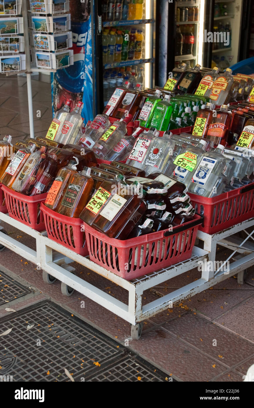 alcoholic spirits bottles displayed for sale in store Magaluf Mallorca ...