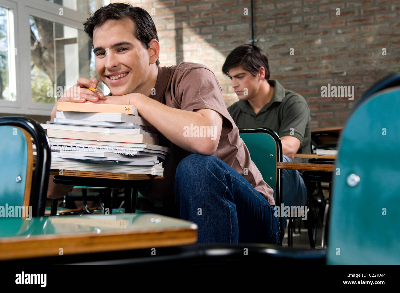 students, looking, at, the, camera, at, university, classroom, campus ...