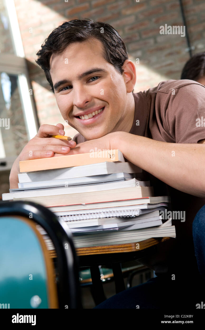 student, looking, at, the, camera, at, university, classroom, campus ...