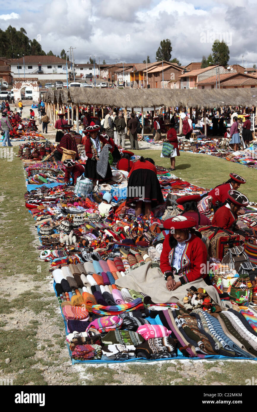 Stalls at Chinchero market , Sacred Valley , near Cusco , Peru Stock ...