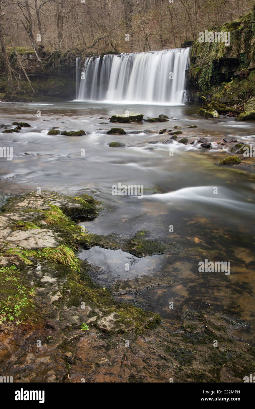 Sgwd Ddwli Uchaf waterfall in the Brecon Beacons National Park, Powys ...