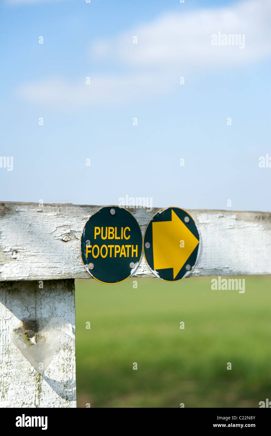 A public footpath sign attached to a fence on Hansell's farm in ...