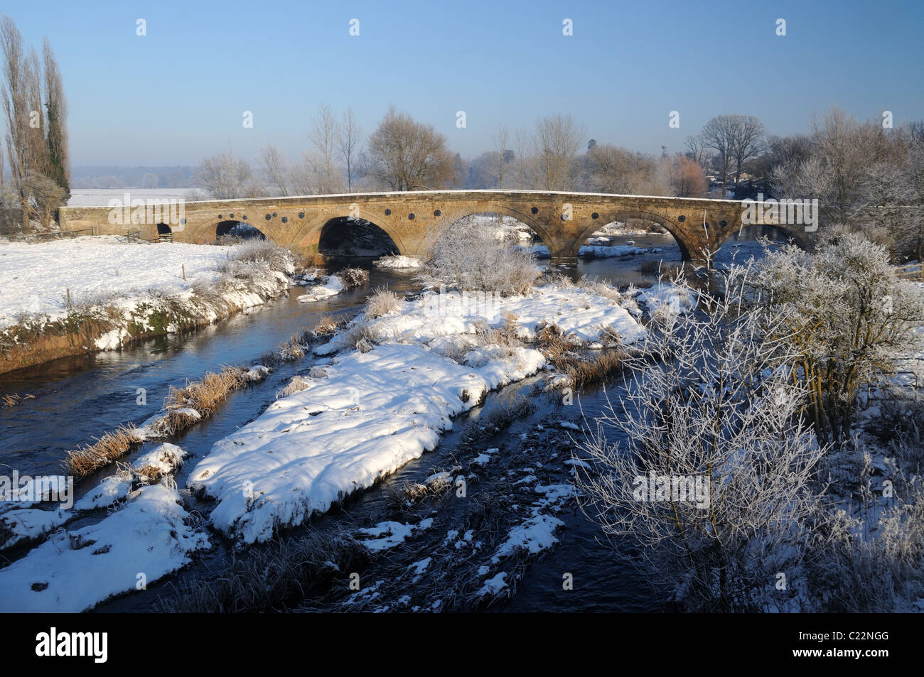 Winter at Barford Bridge, over the River Avon, near the village of ...