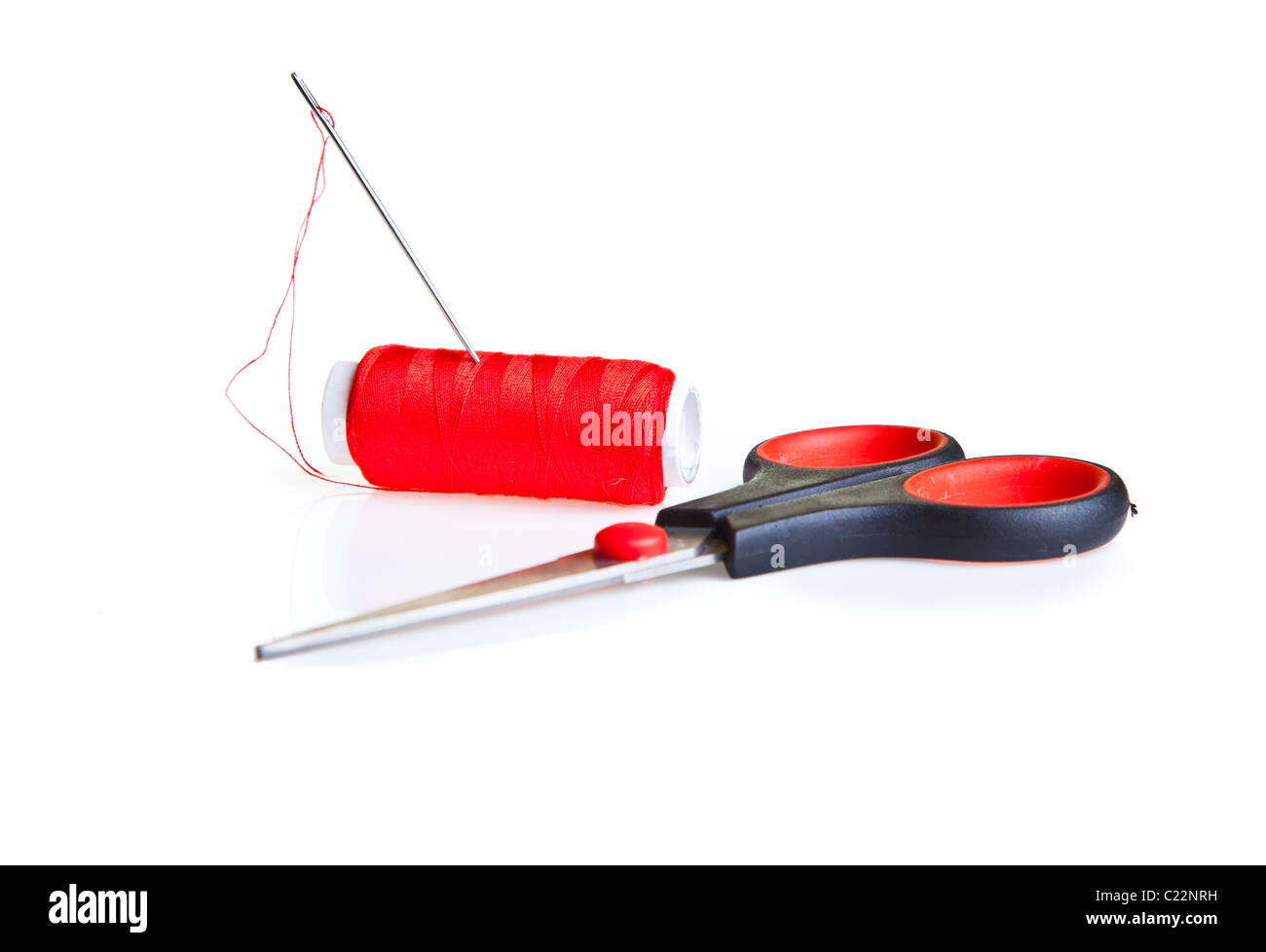 Colorful sewing threads and tools on white isolated background Stock ...