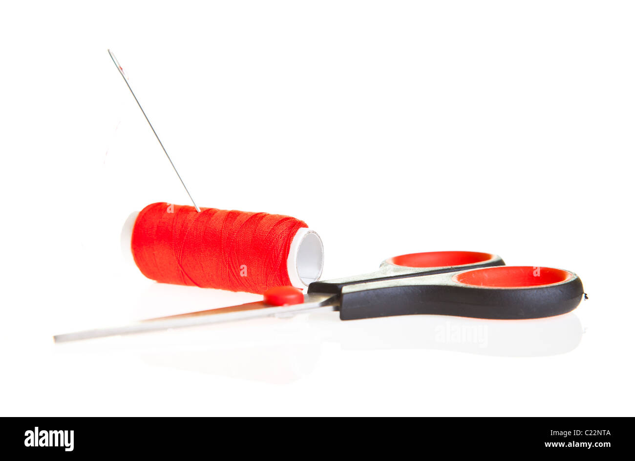 Colorful sewing threads and tools on white isolated background Stock ...