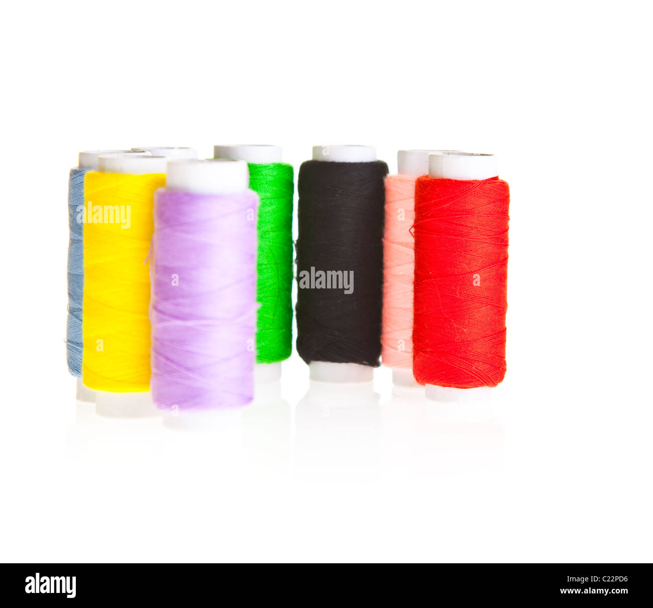 Colorful sewing threads and tools on white isolated background Stock ...