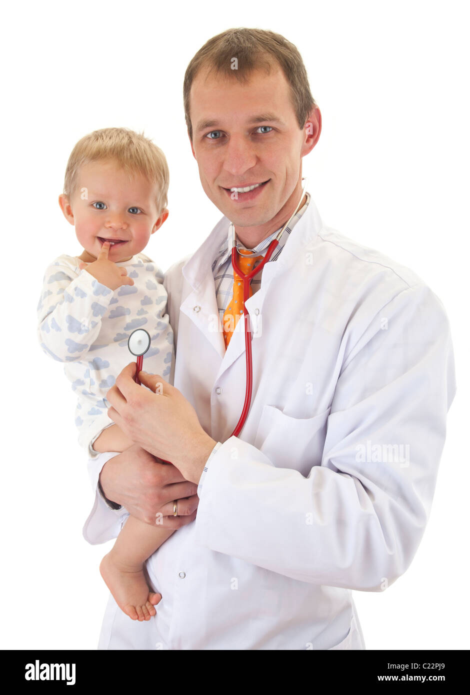 Male doctor holding baby Stock Photo - Alamy