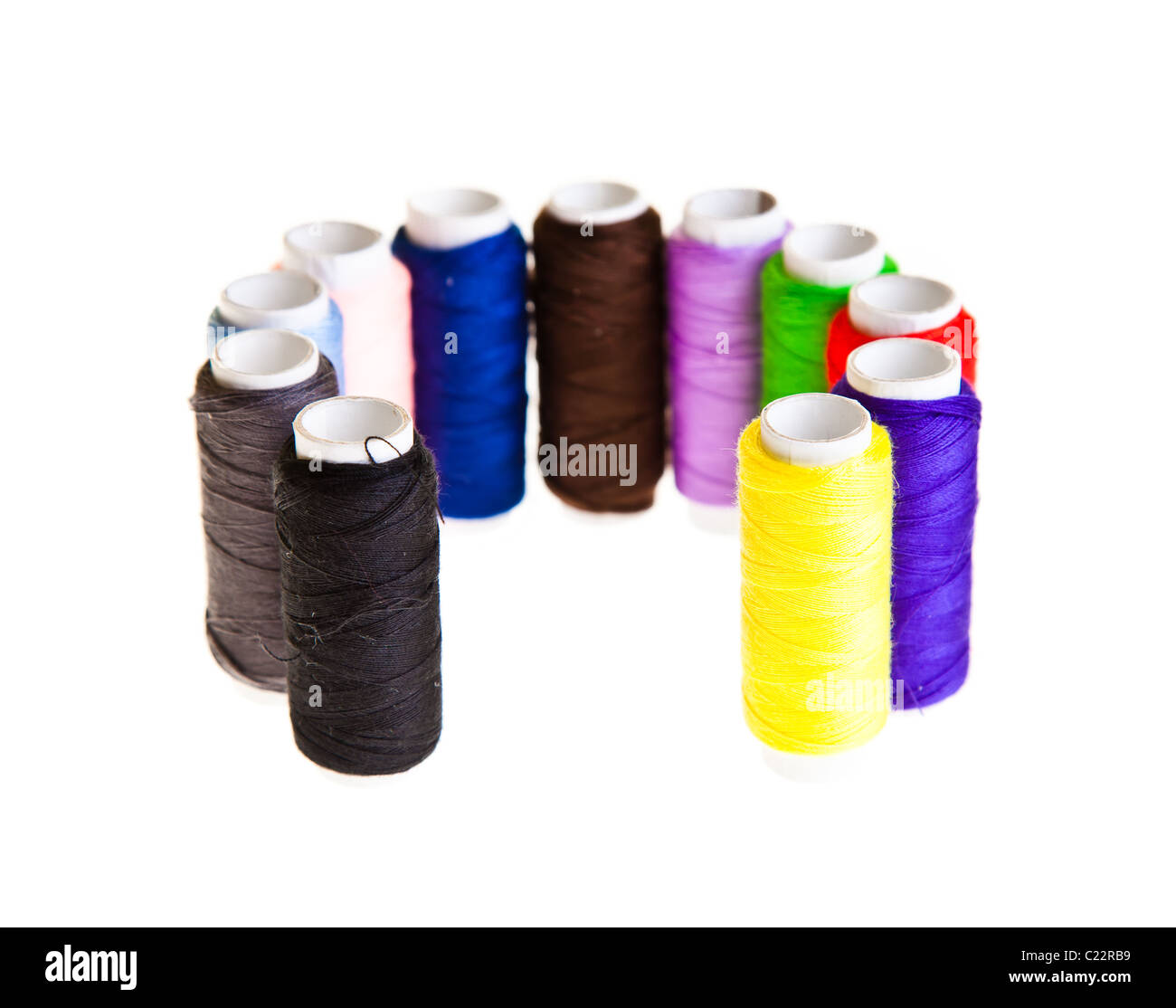 Colorful sewing threads and tools on white isolated background Stock ...
