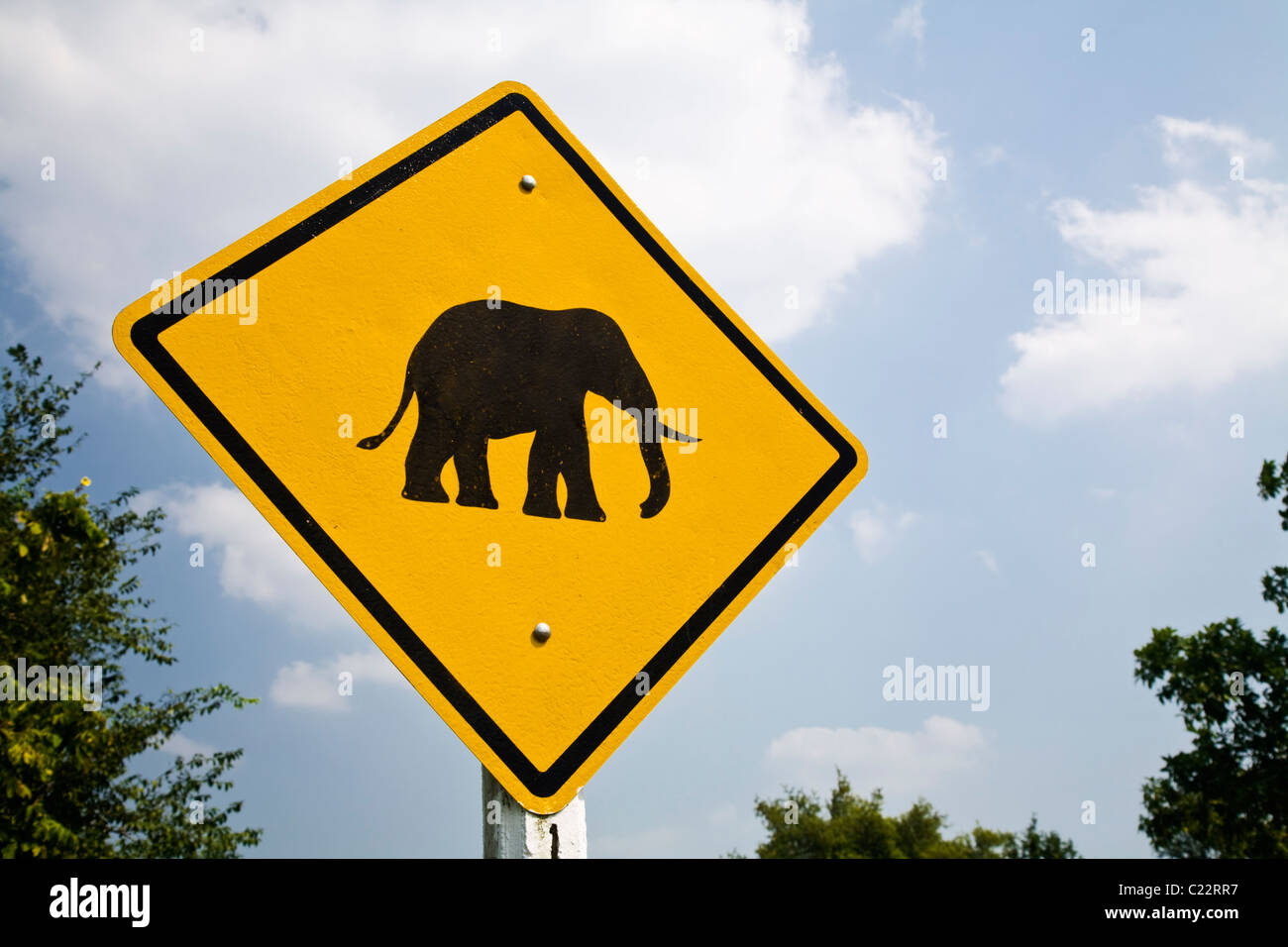 Elephant crossing road sign. Erawan National Park, Kanchanaburi ...