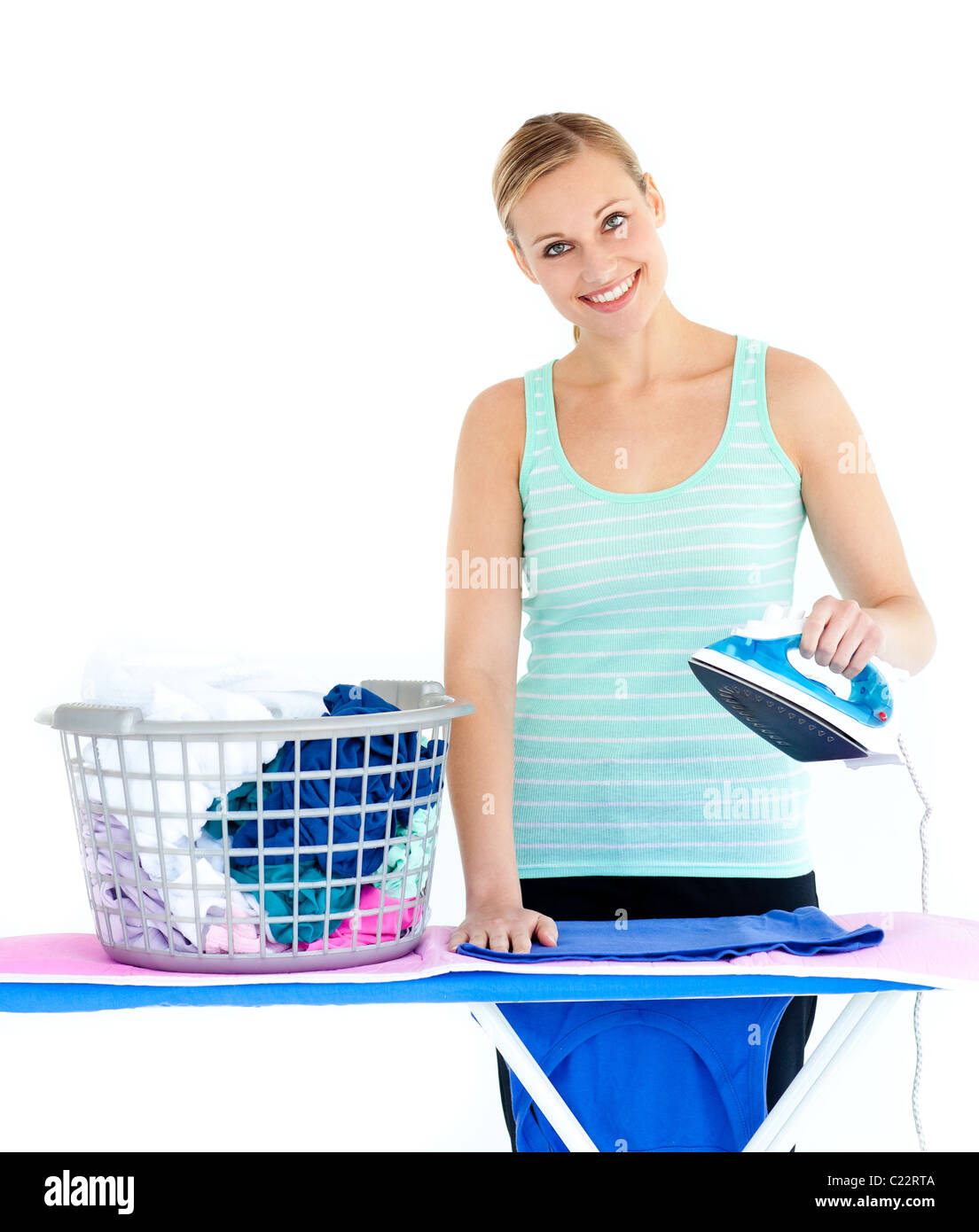 Cute woman ironing Stock Photo - Alamy