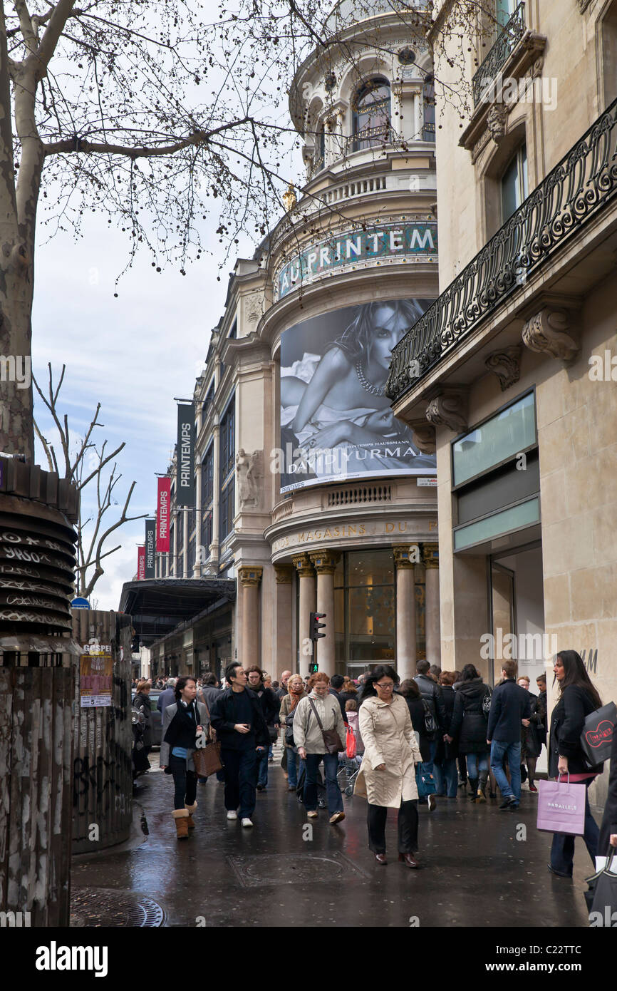 Exterior street view of Printemps department store; Paris, France ...