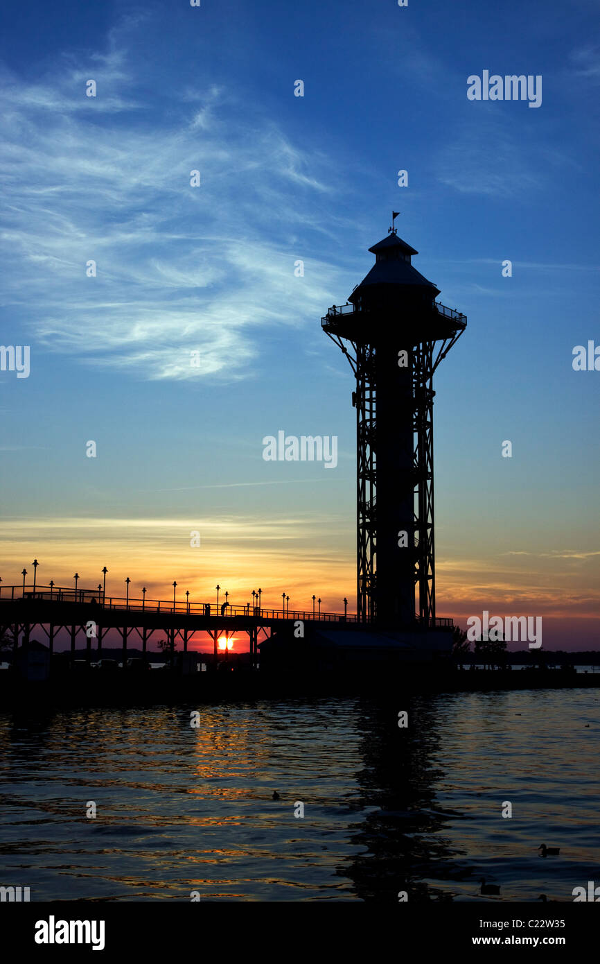 Erie Pennsylvania's Bicentennial Tower at Dobbin's Landing at sunset ...