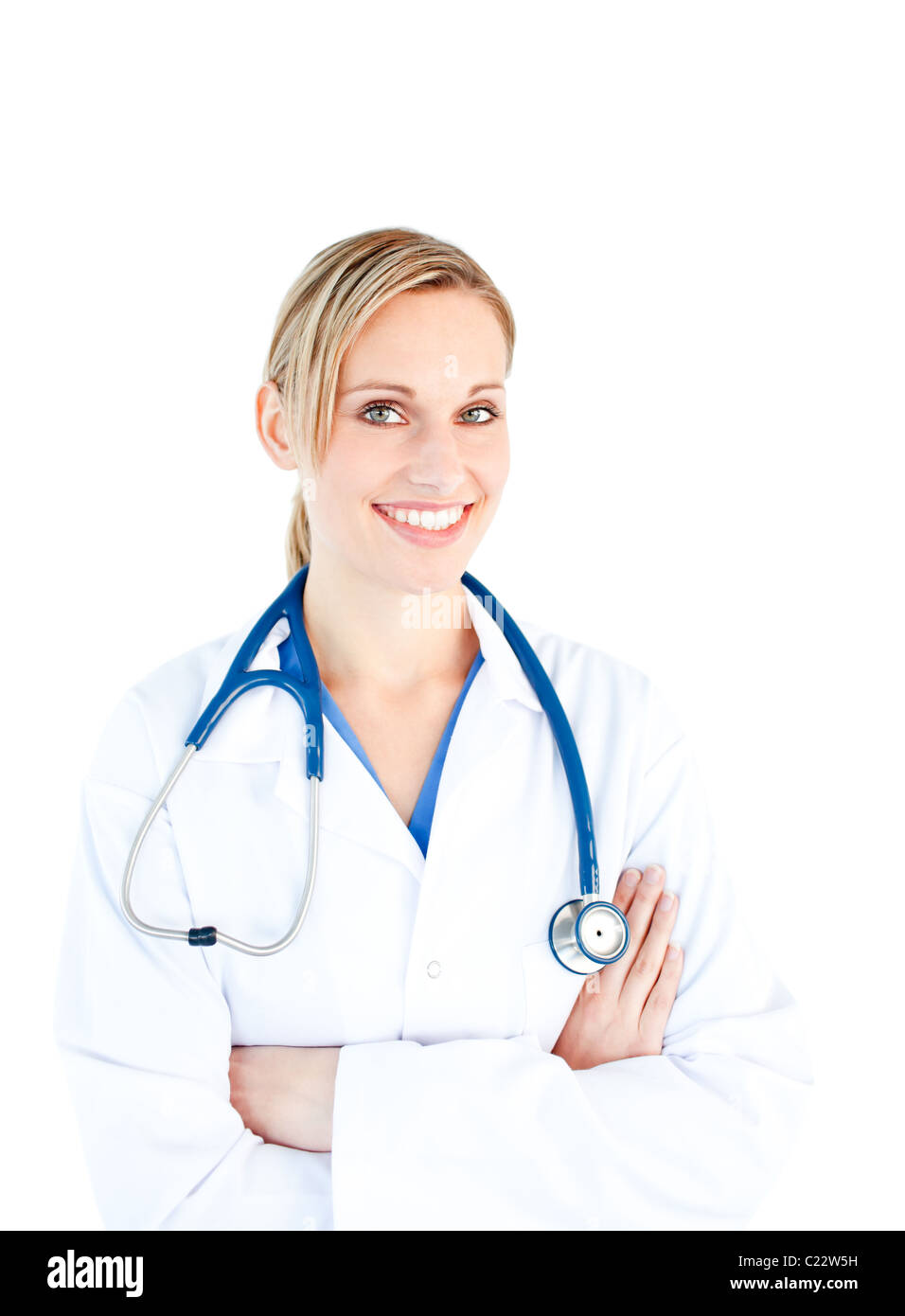 Pretty female doctor with folded arms Stock Photo - Alamy