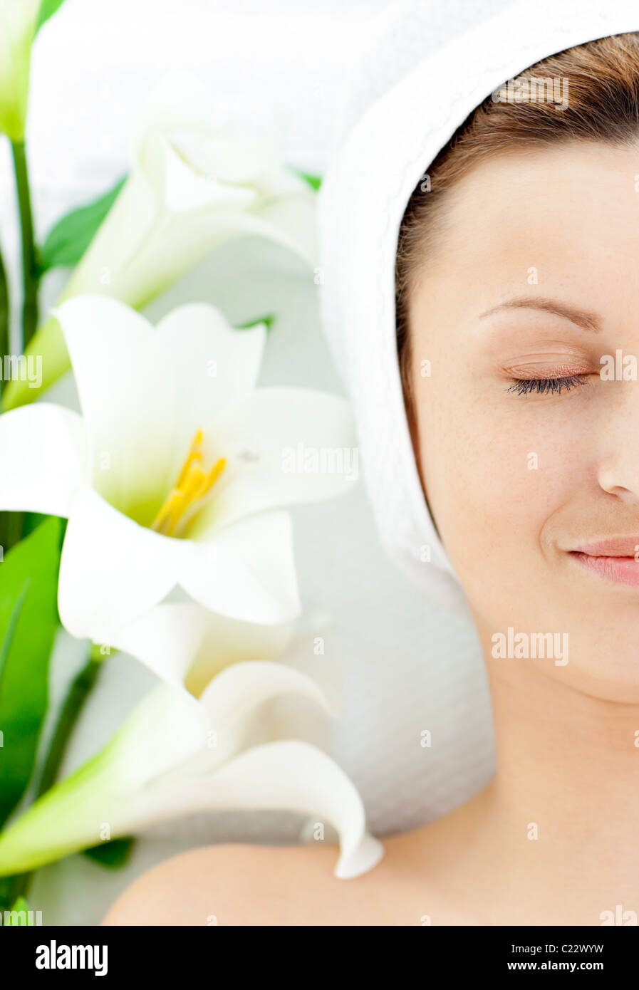 Woman Resting Face On Hand With Eyes Closed High Resolution Stock ...