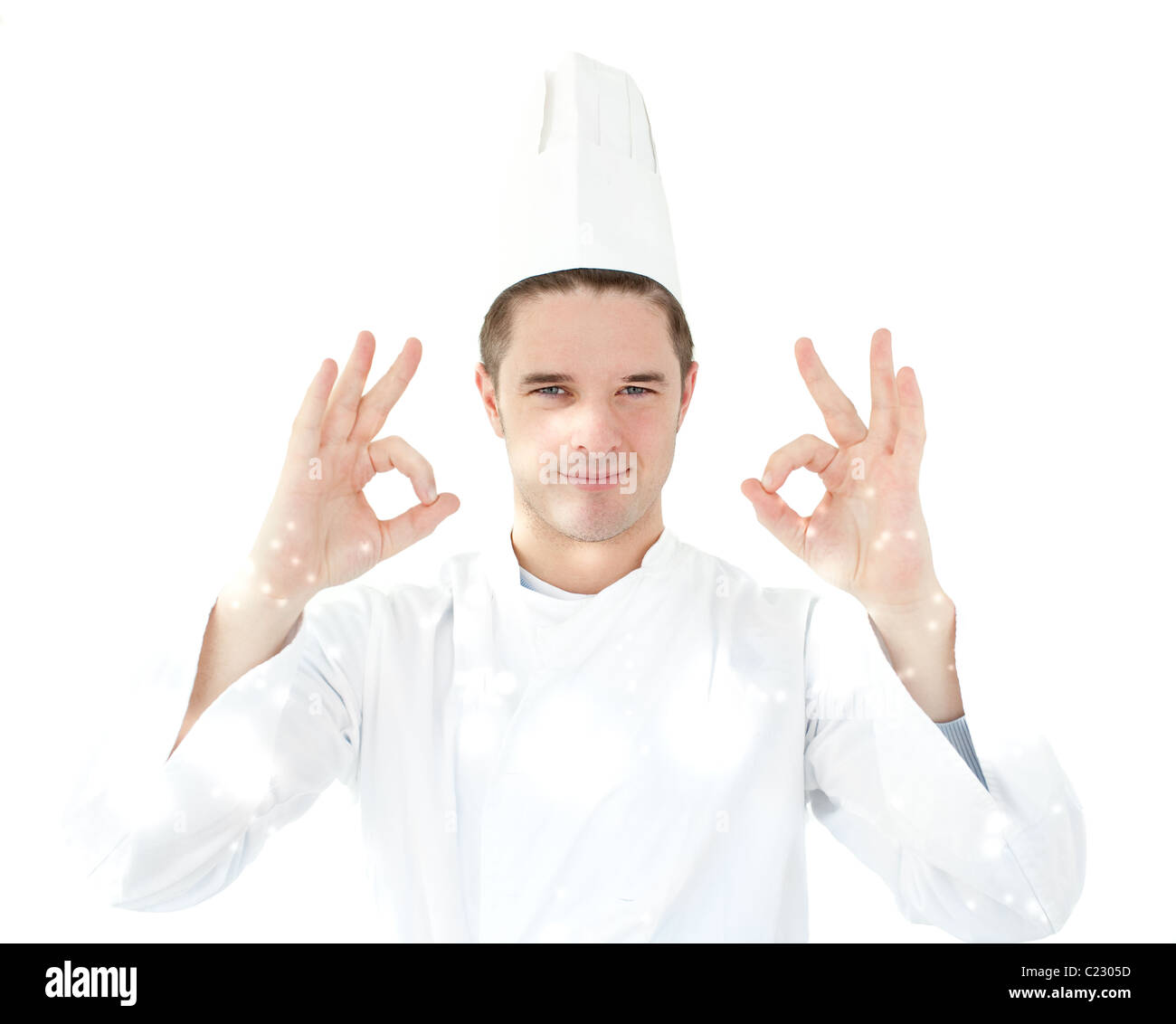 Cook giving hand signal Stock Photo - Alamy