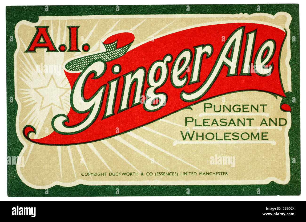 Old paper pop label fo rA.I Ginger Ale Copyright from Duckworth and Co ...